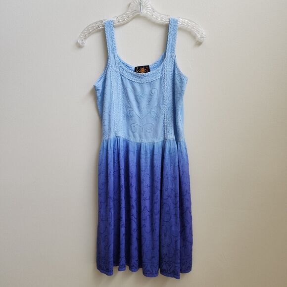 raya sun | Dresses | Raya Sun Dress Womens S Blue Embroidered Mini ...